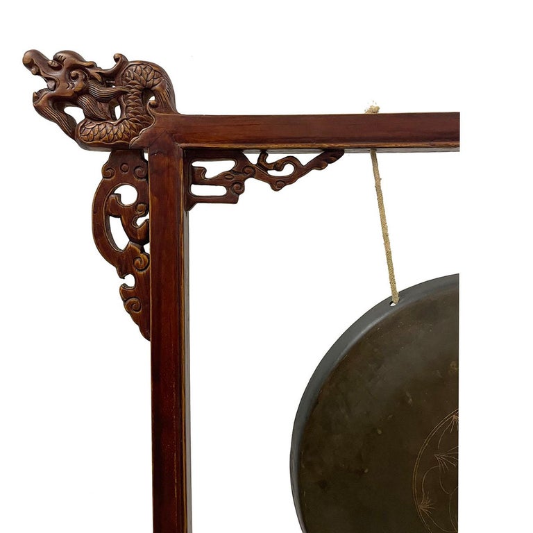 Early 20th Century Antique Chinese Table Gong With Dragon Stand and ...
