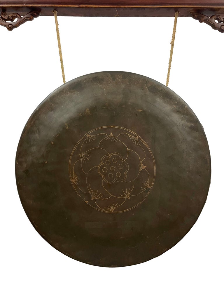 Early 20th Century Antique Chinese Table Gong With Dragon Stand and ...