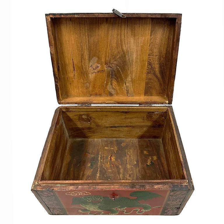 Early 20th Century Antique Chinese Wooden Painted Box For Sale at 1stDibs