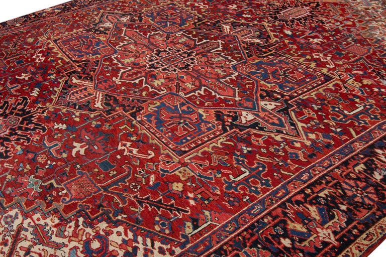 20th Century Antique Heriz Handmade Red Medallion Wool Rug For Sale at ...