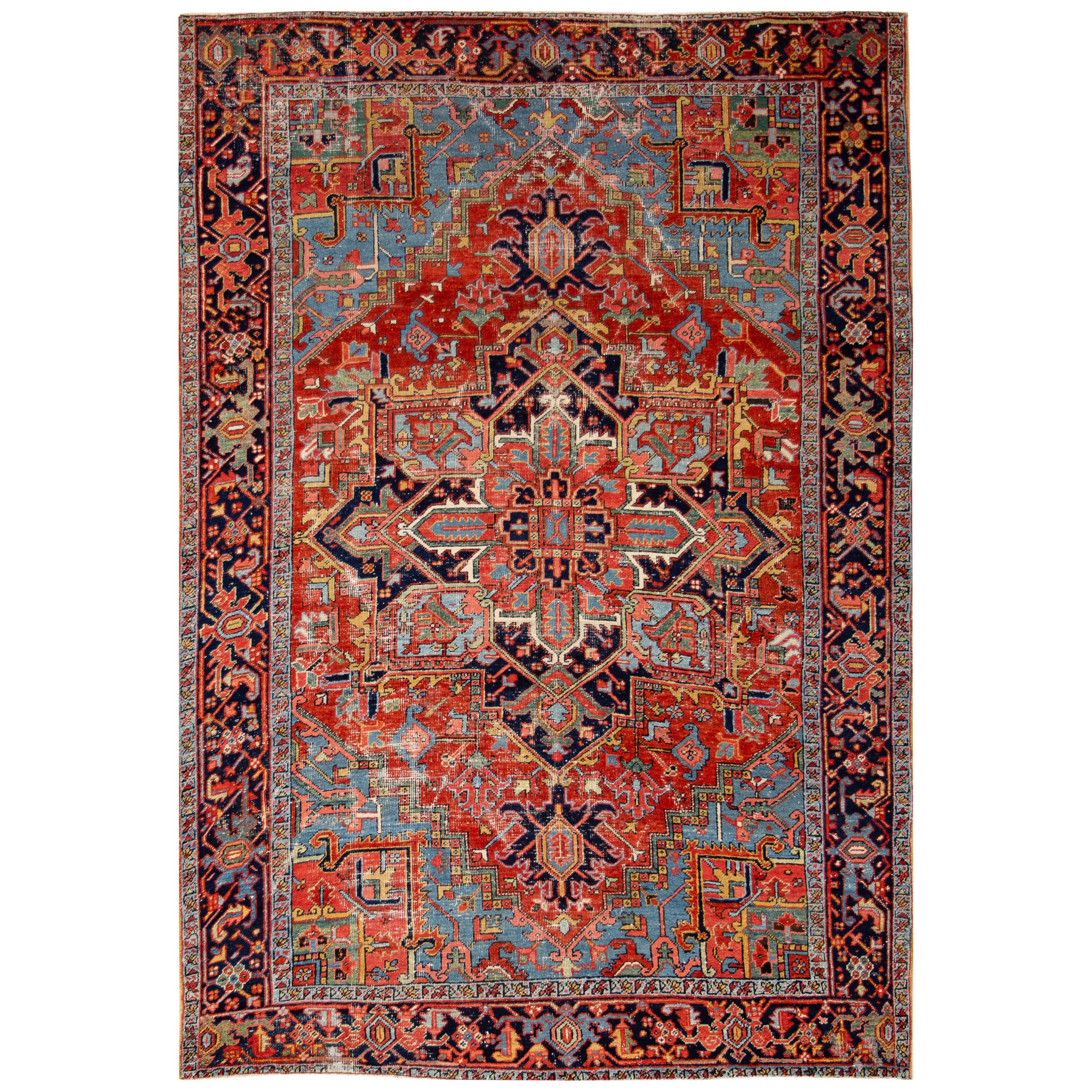 Early 20th Century Antique Heriz Wool Rug at 1stDibs