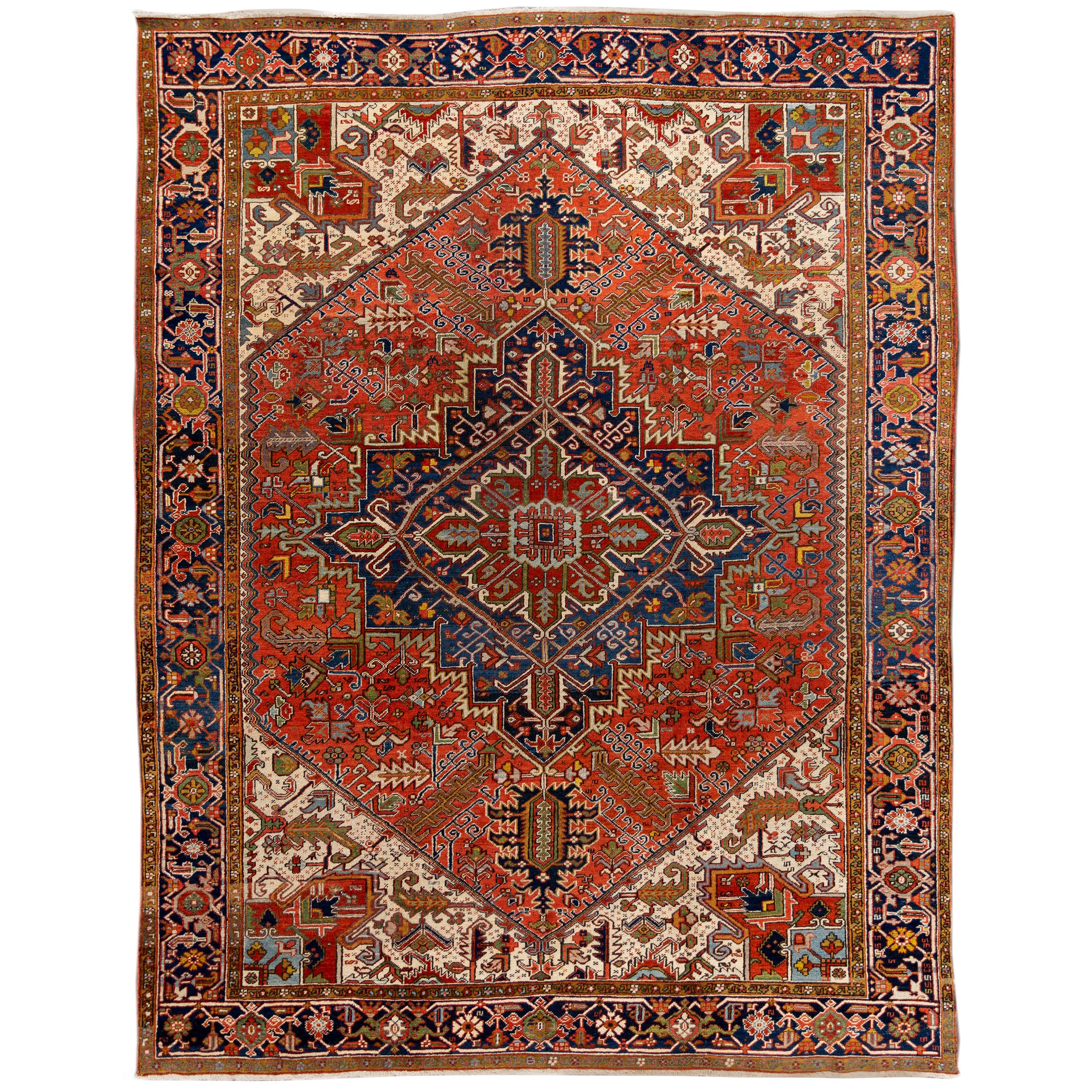 Antique Persian Heriz Red Handmade Medallion Motif Wool Rug For Sale at ...