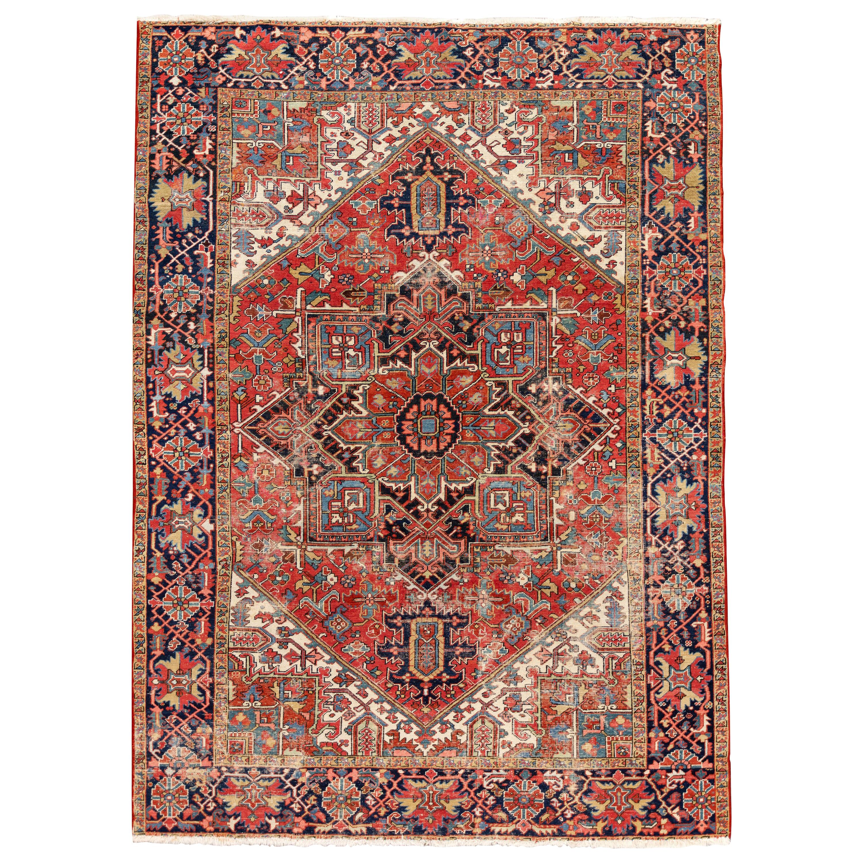 Early 20th Century Antique Heriz Wool Rug For Sale at 1stDibs