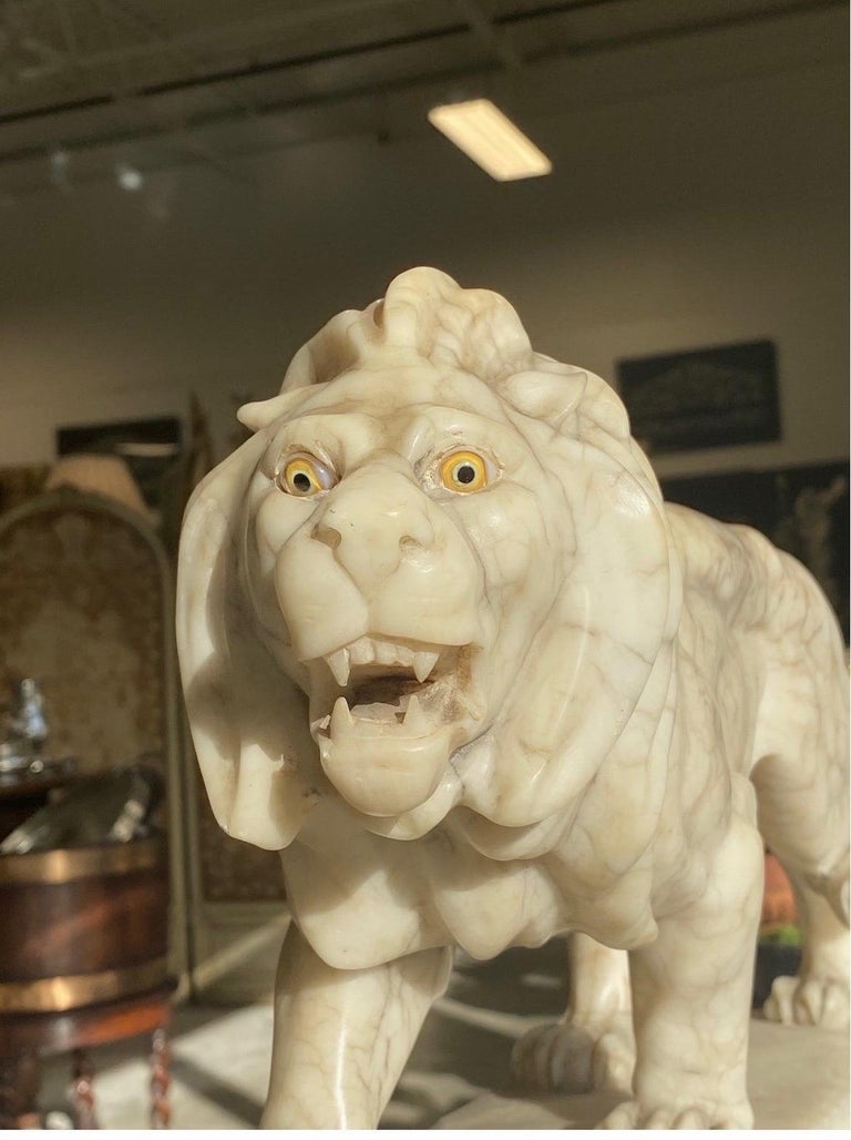 Early 20th Century Antique Italian Carved Marble and Alabaster Lion ...