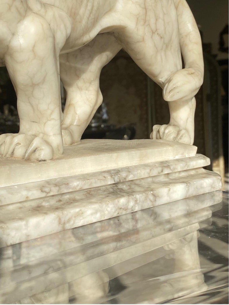 Early 20th Century Antique Italian Carved Marble and Alabaster Lion ...