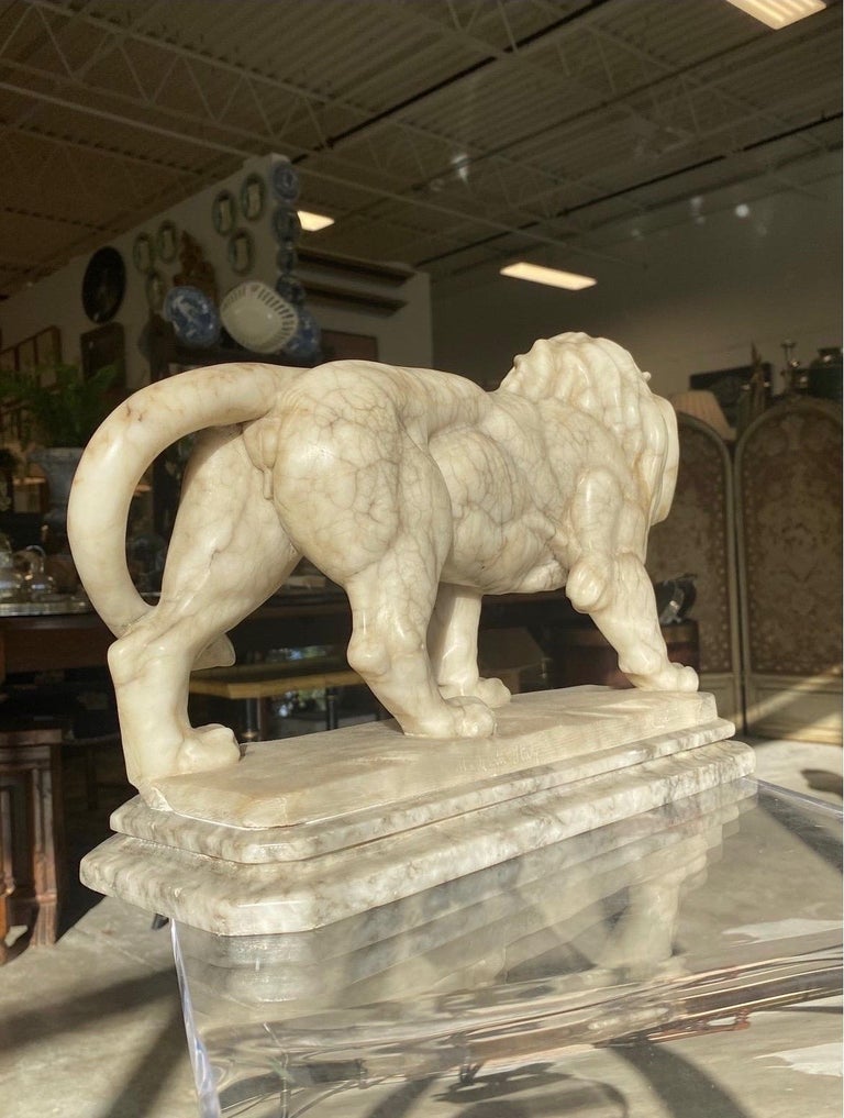 Early 20th Century Antique Italian Carved Marble and Alabaster Lion ...
