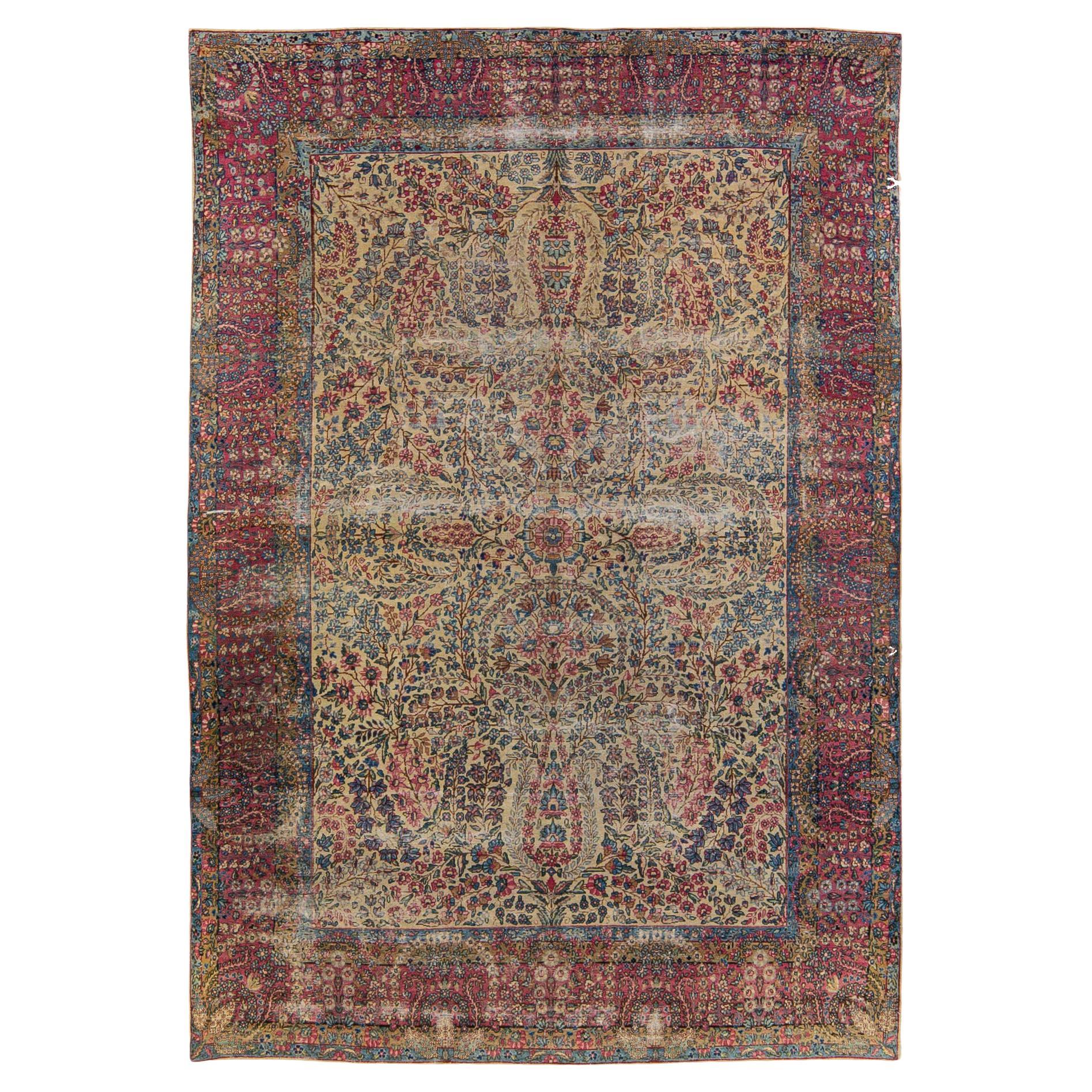Antique Persian Kerman Rug with Paisley and Floral Motifs in Blue Field ...