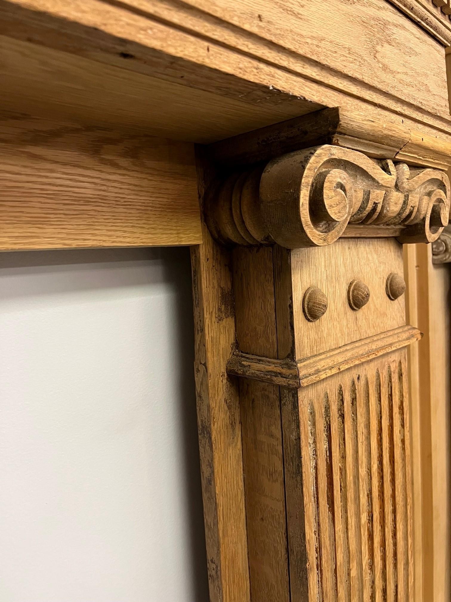 Early 20th Century Antique Oak Fireplace Mantel with Fluted Pilasters ...