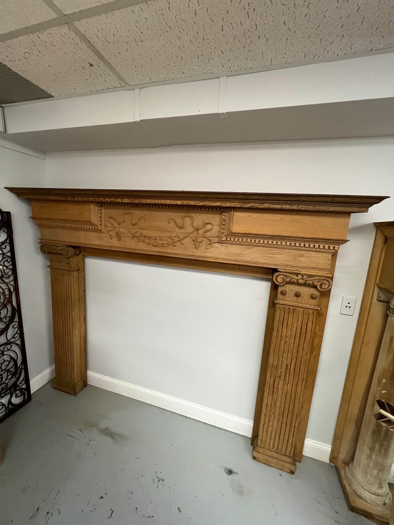 Early 20th Century Antique Oak Fireplace Mantel with Fluted Pilasters ...