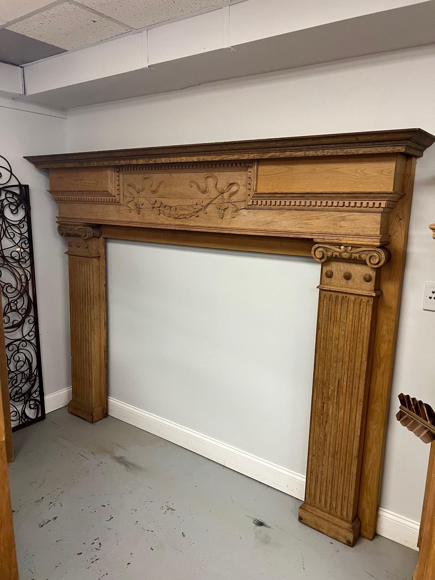 Early 20th Century Antique Oak Fireplace Mantel with Fluted Pilasters ...