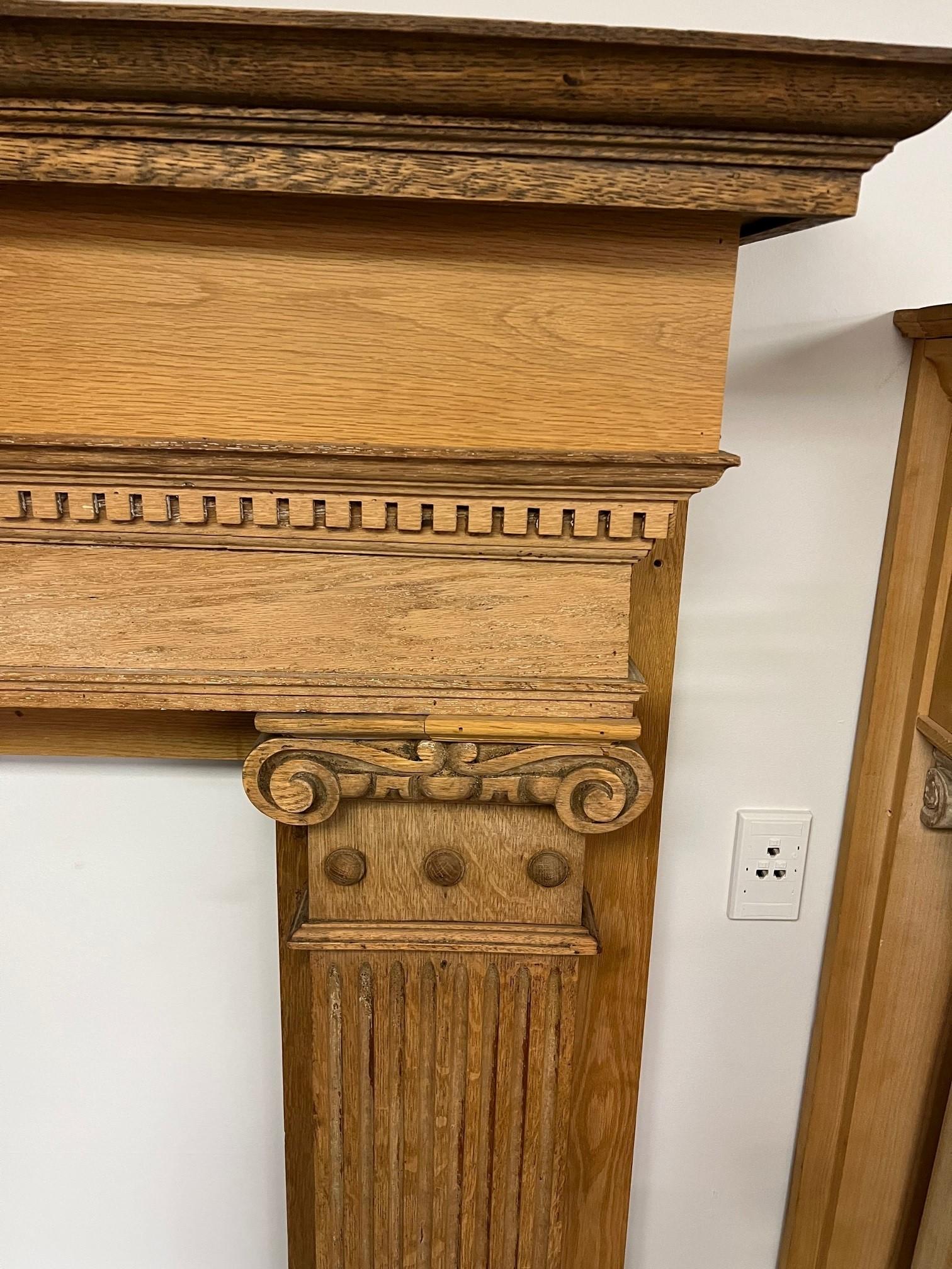 Early 20th Century Antique Oak Fireplace Mantel with Fluted Pilasters ...