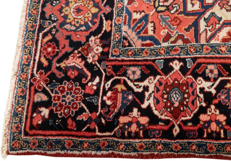 Antique Persian Heriz Medallion Handmade Red Wool Rug For Sale at 1stDibs