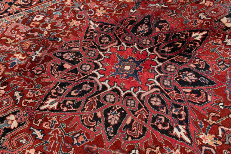 Antique Persian Heriz Medallion Handmade Red Wool Rug For Sale at 1stDibs