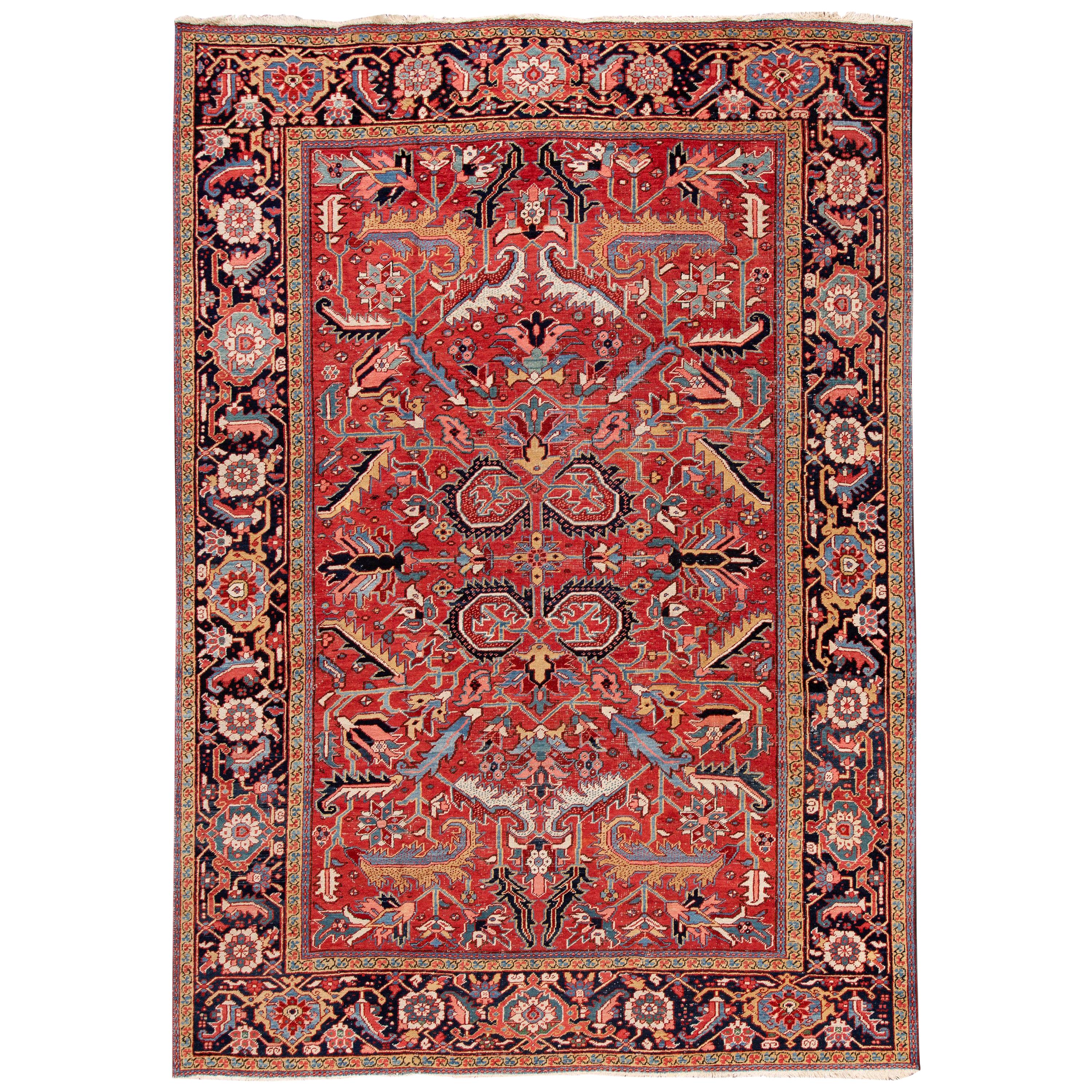 Early 20th Century Antique Persian Fine Heriz Wool Rug For Sale at 1stDibs