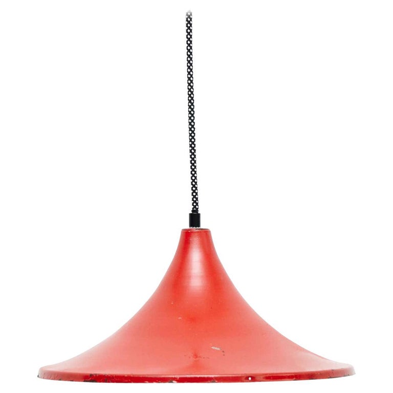 Early 20th Century Antique Red Metal Ceiling Lamp For Sale at 1stDibs