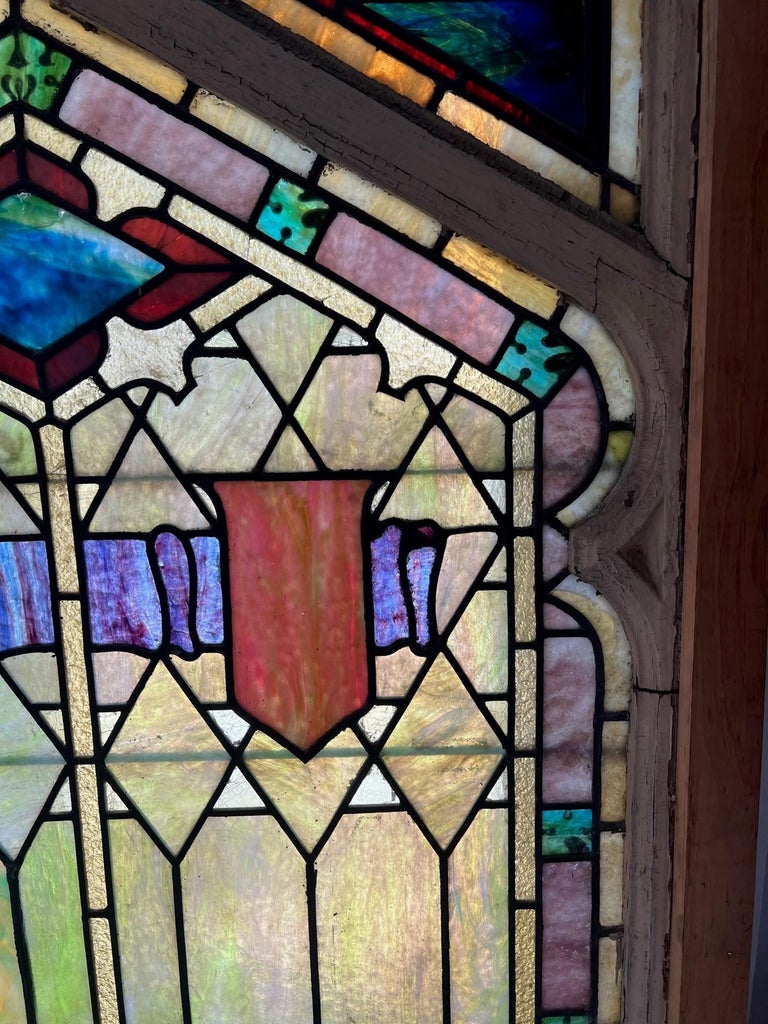 Early 20th Century Antique Stained Glass Window in a Wood Frame For ...