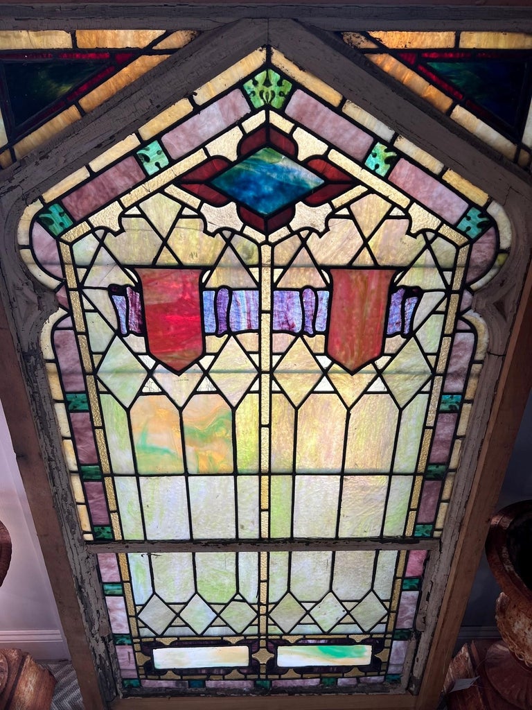 Early 20th Century Antique Stained Glass Window in a Wood Frame For ...
