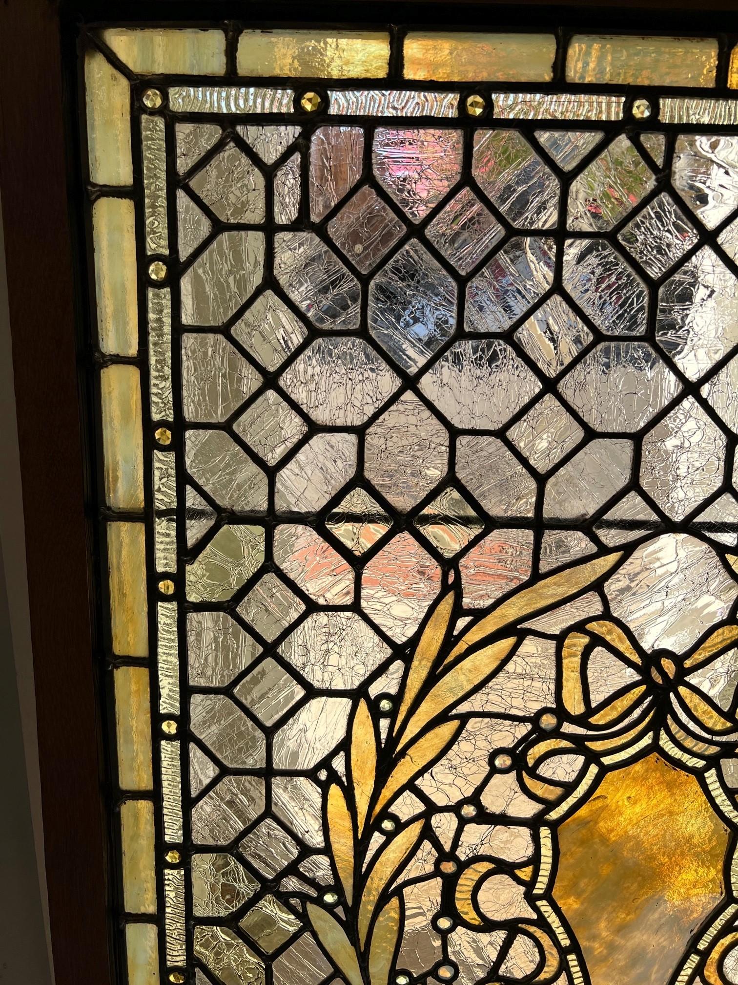 Early 20th Century Antique Stained Glass Window, Jewels in Original ...