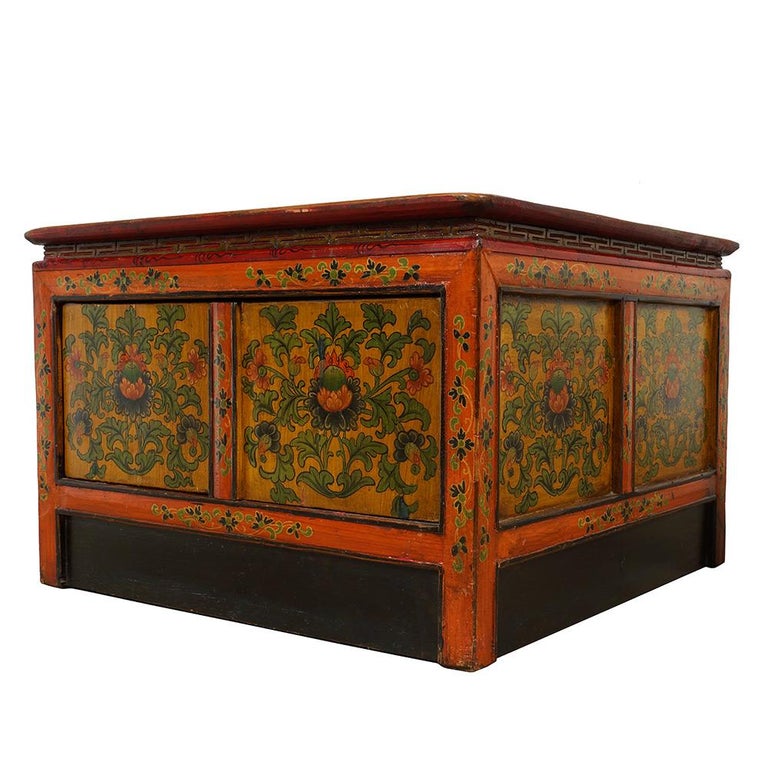Early 20th Century Antique Tibetan Painted Square Coffee Table For Sale ...