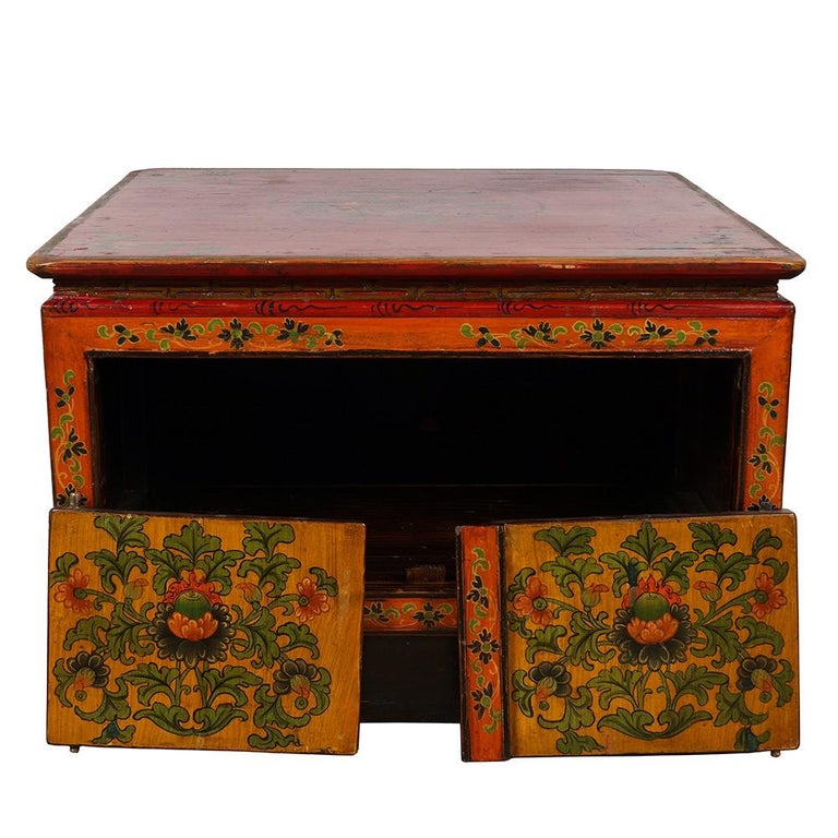 Early 20th Century Antique Tibetan Painted Square Coffee Table For Sale ...