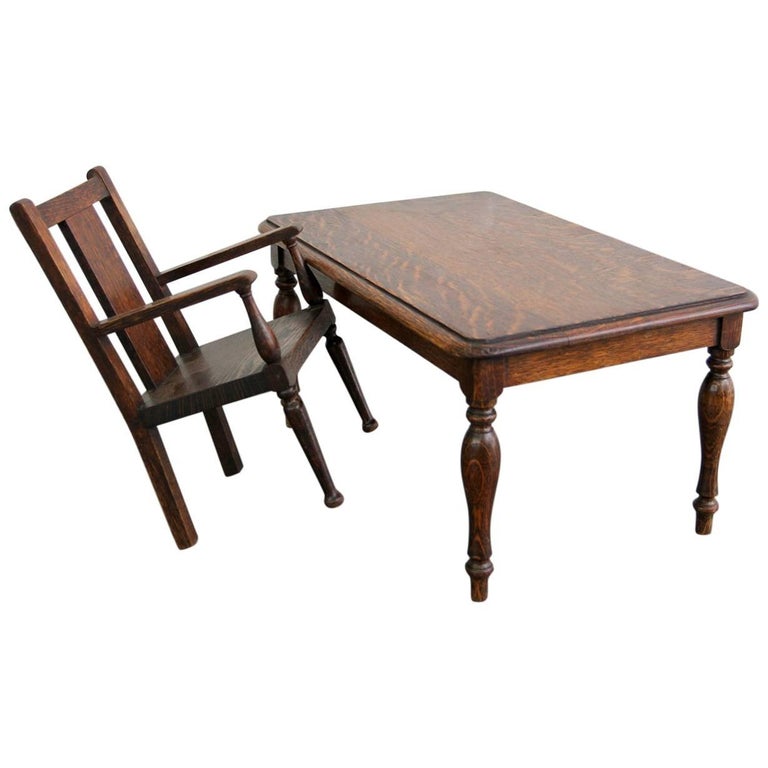 Early 20th Century Apprentice Made Model Table and Chair at 1stDibs