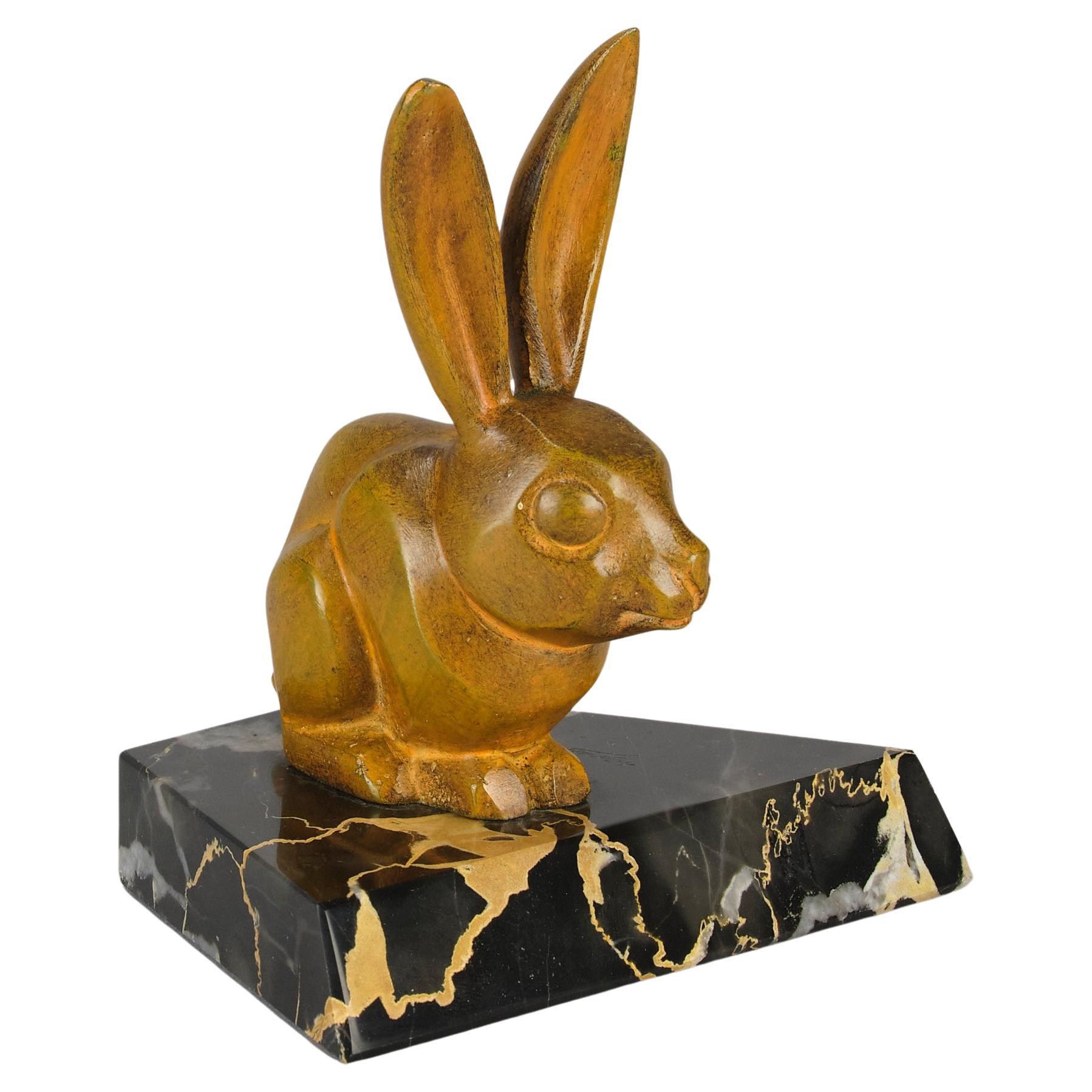 Early 20th Century Bronze Sculpture entitled "Art Deco Bunny" by Alfred ...