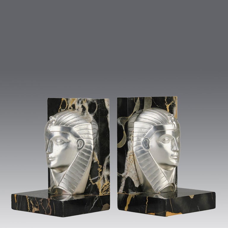 Early 20th Century Art Deco Silvered Bronze Pharaoh Bookends by Charles ...