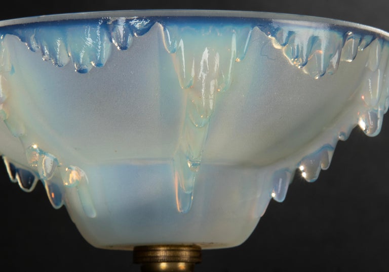 Early 20th Century Art Deco Table Lamp, Ezan Style Blue Glass Shade For ...