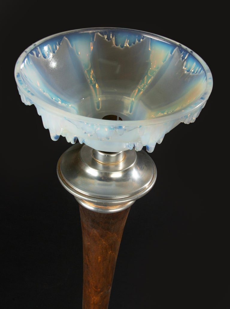 Early 20th Century Art Deco Table Lamp, Ezan Style Blue Glass Shade For ...