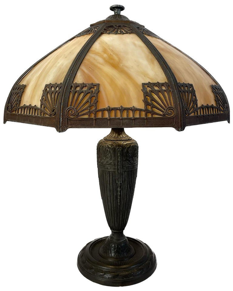 Early 20th Century Art Nouveau Slag Glass Lamp For Sale at 1stDibs
