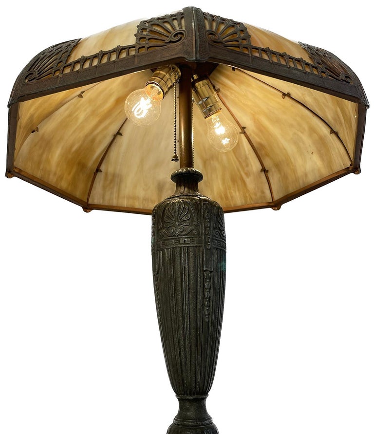 Early 20th Century Art Nouveau Slag Glass Lamp For Sale at 1stDibs