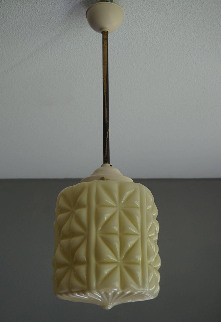 Early 20th Century Art Deco Glass, Brass and White Bakelite Pendant ...