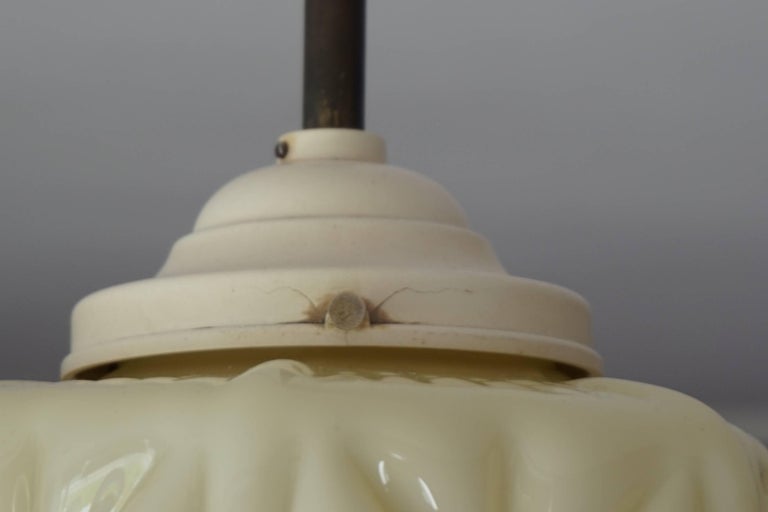 Early 20th Century Art Deco Glass, Brass and White Bakelite Pendant ...