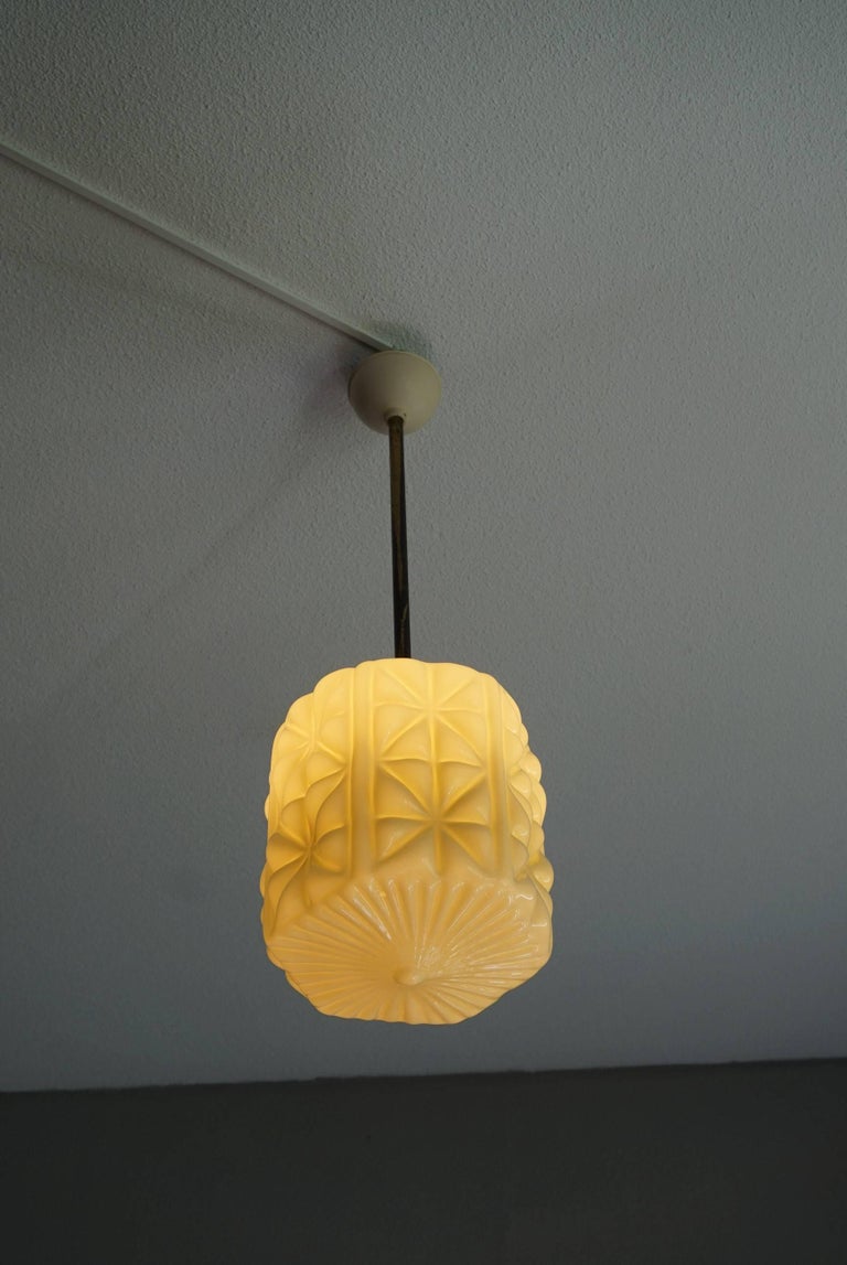 Early 20th Century Art Deco Glass, Brass and White Bakelite Pendant ...