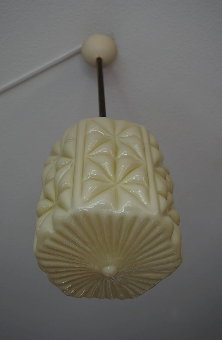 Early 20th Century Art Deco Glass, Brass and White Bakelite Pendant ...