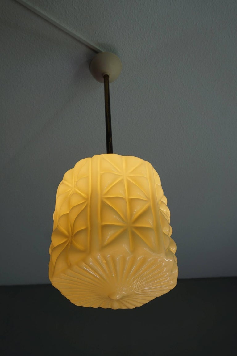 Early 20th Century Art Deco Glass, Brass and White Bakelite Pendant ...