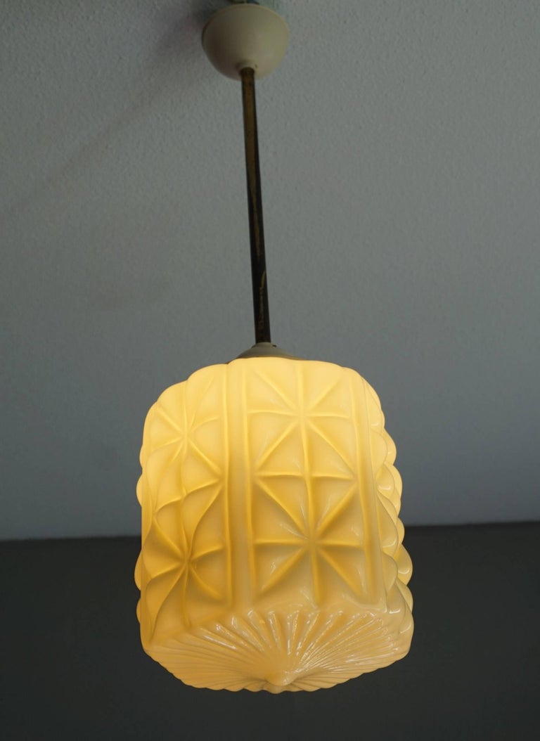 Early 20th Century Art Deco Glass, Brass and White Bakelite Pendant ...