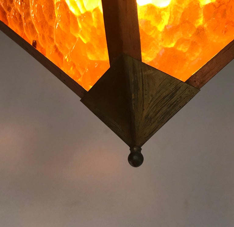 Early 20th Century Arts and Crafts Copper and Glass Cube Shape Pendant ...