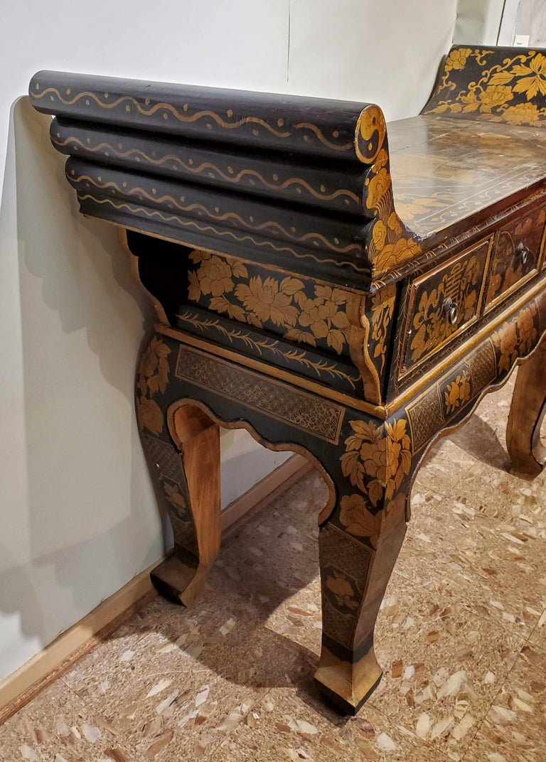 Early 20th Century Black Lacquer Tibetan Altar Table with Gilt Floral ...