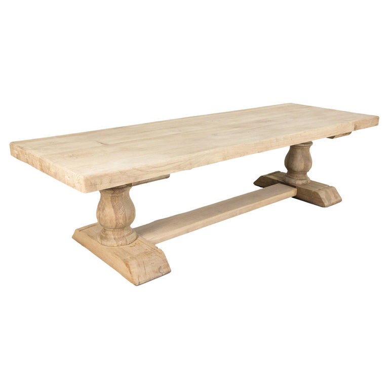 Early 20th Century Bleached Oak French Trestle Dining Table with ...