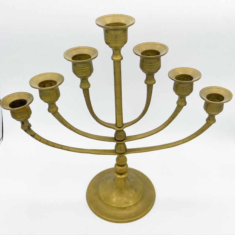 Early 20th Century Boho Eclectic Brass 7-Arm Candelabra For Sale at 1stDibs