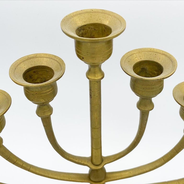 Early 20th Century Boho Eclectic Brass 7-Arm Candelabra For Sale at 1stDibs