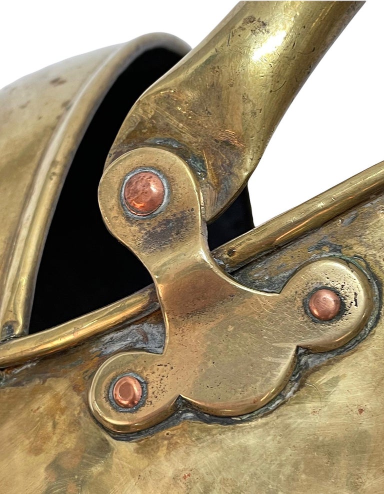 Helmet-shaped brass coal bucket from the early 1900s, Italy, 1930s For ...
