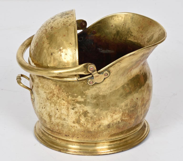 Helmet-shaped brass coal bucket from the early 1900s, Italy, 1930s For ...