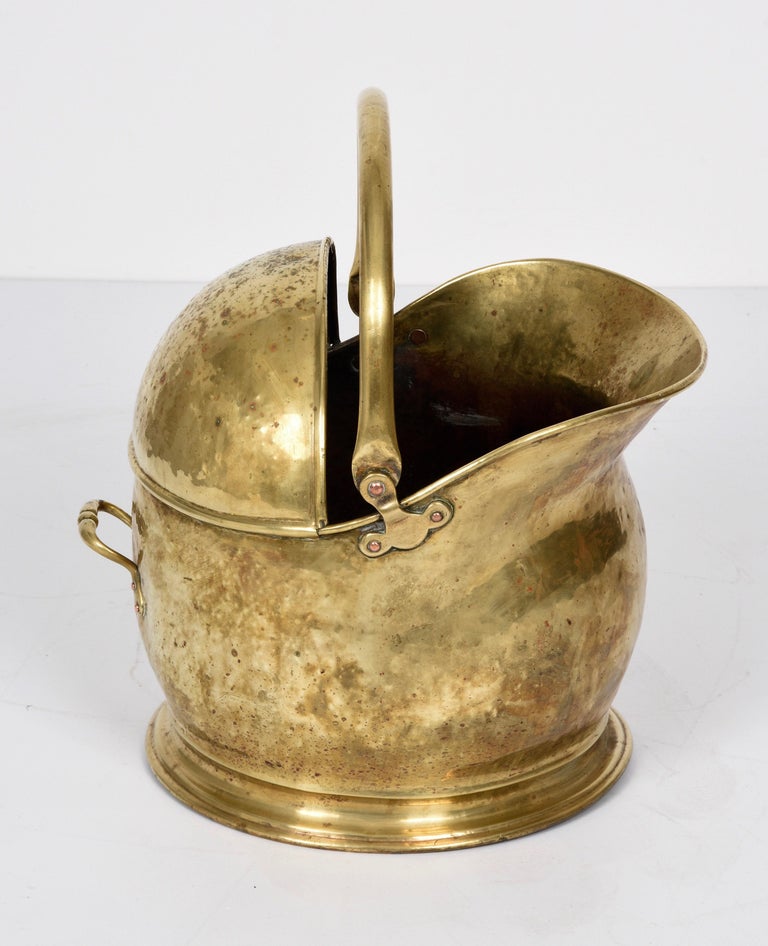 Helmet-shaped brass coal bucket from the early 1900s, Italy, 1930s For ...