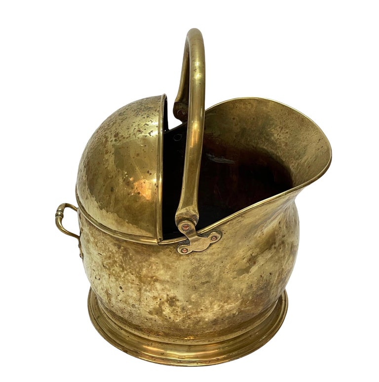Helmet-shaped brass coal bucket from the early 1900s, Italy, 1930s For ...