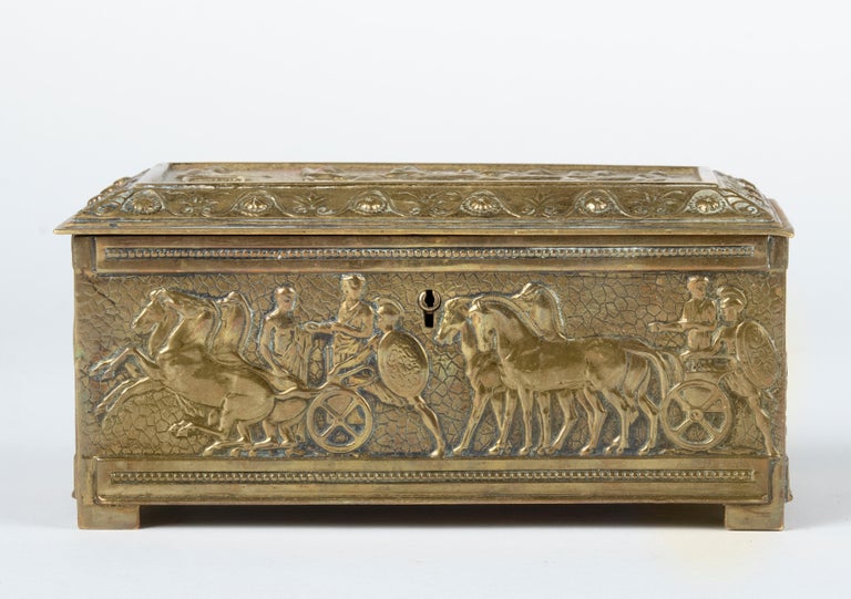 Early 20th Century Brass Jewelry Box with Roman Empire Scenes at 1stDibs