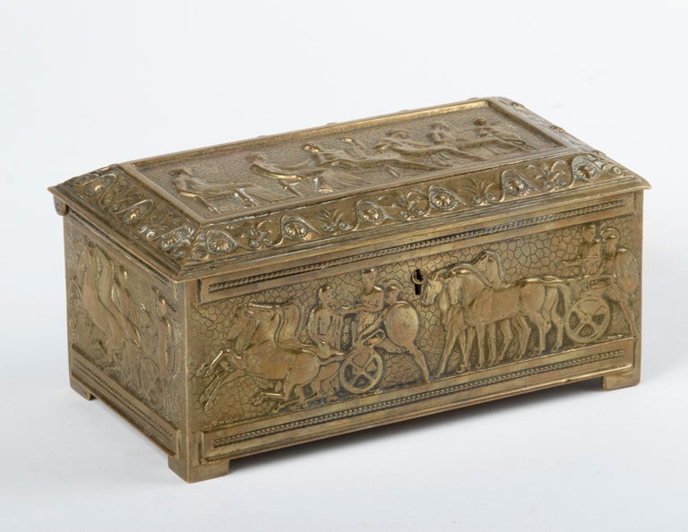 Early 20th Century Brass Jewelry Box with Roman Empire Scenes at 1stDibs