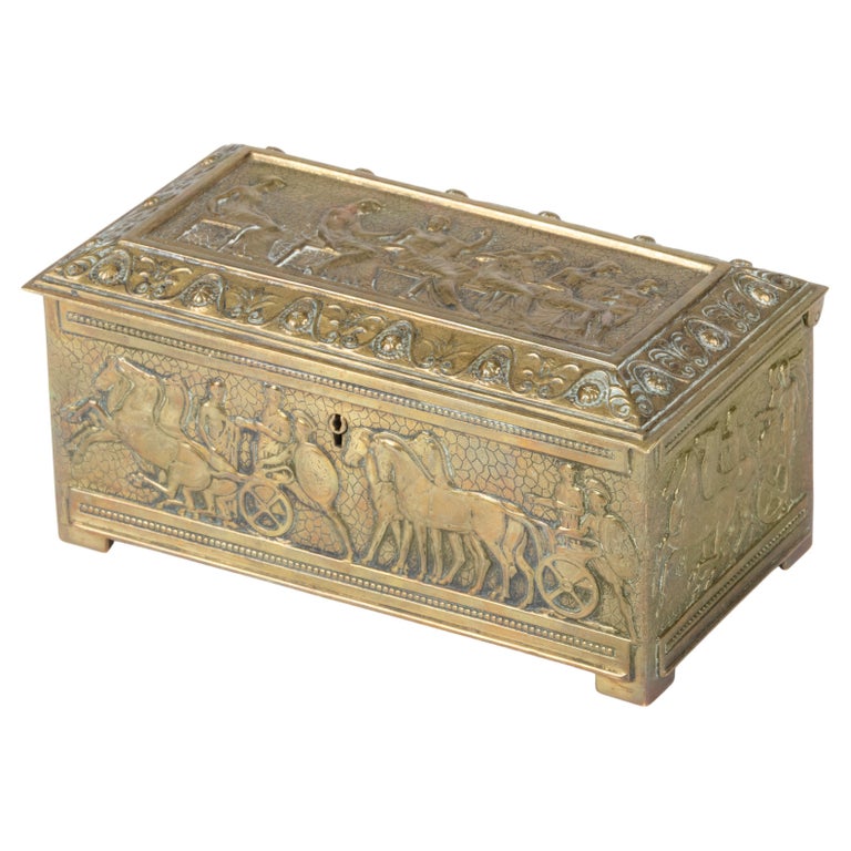 Early 20th Century Brass Jewelry Box with Roman Empire Scenes at 1stDibs