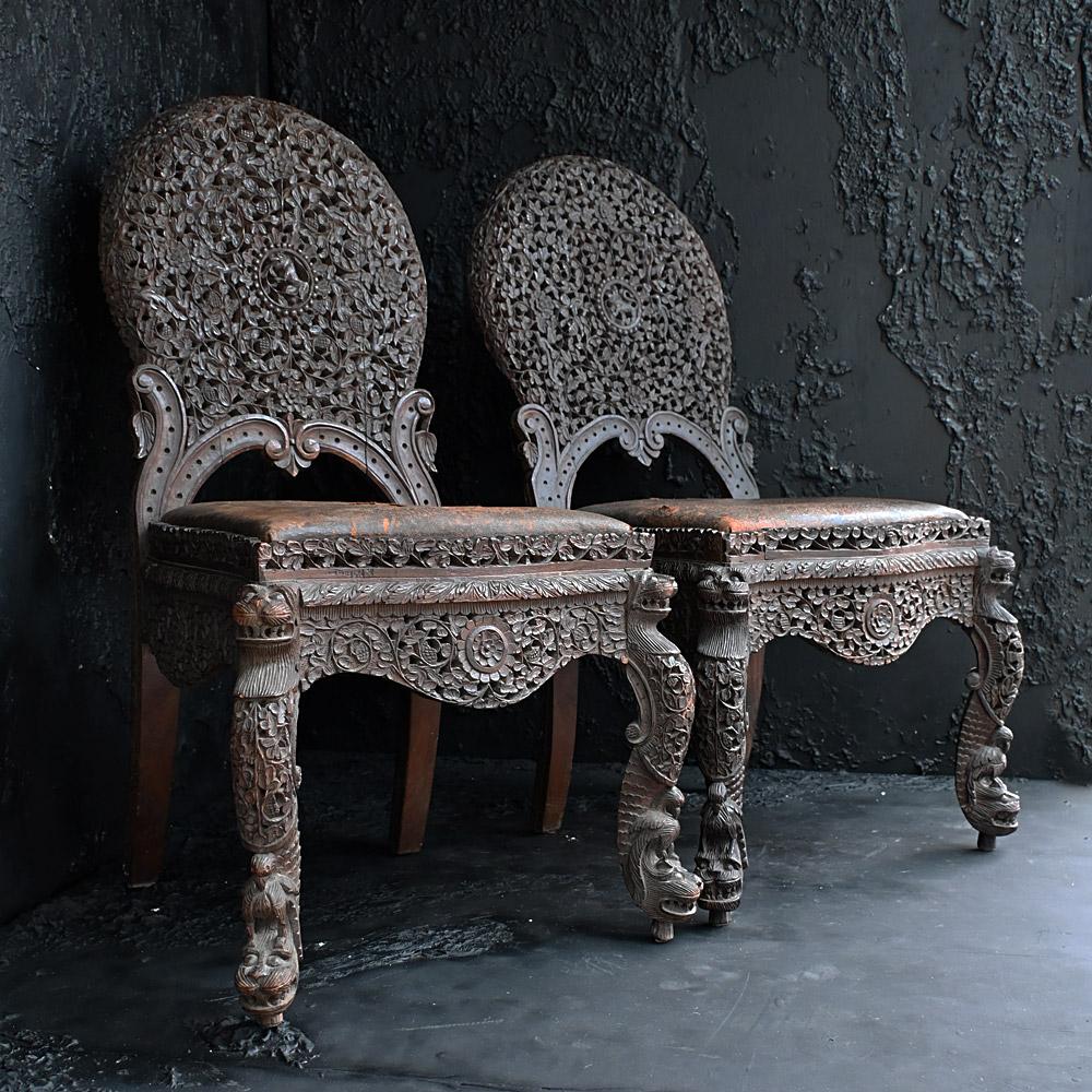 Early 20th Century Burmese Hand Carved Chairs For Sale at 1stDibs